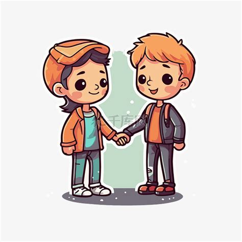两个卡通朋友互相问候 向量素材图片免费下载 千库网