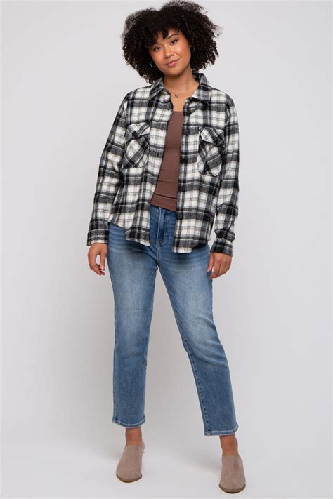 Black Plaid Button Down Flannel Pinkblush