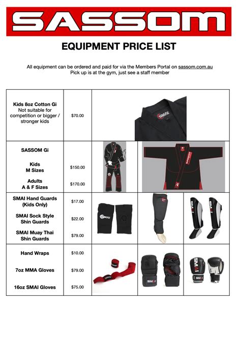 Price List Sassom Fitness And Mma Sassom Fitness And Mma