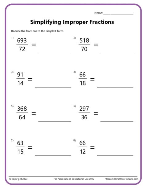 Simplifying Fractions Worksheets