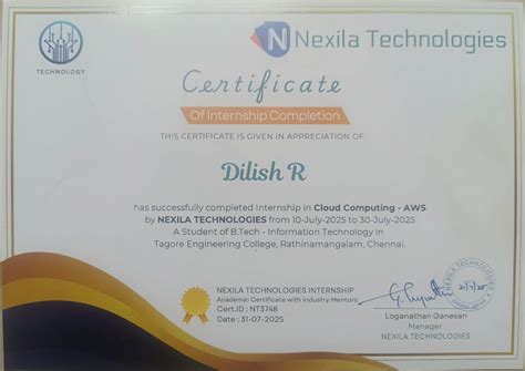 Aws Cloudcomputing Internship Nexilatechnologies Learningbydoing