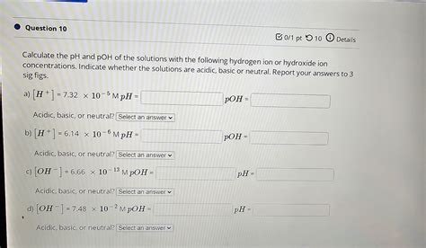 Solved Calculate The PH And POH Of The Solutions With The Chegg Com