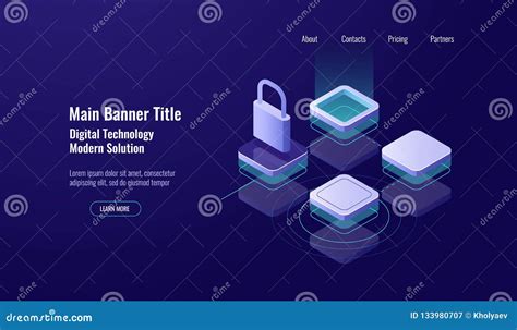 Data Center Isometric Icon Data Security Concept Lock Protection