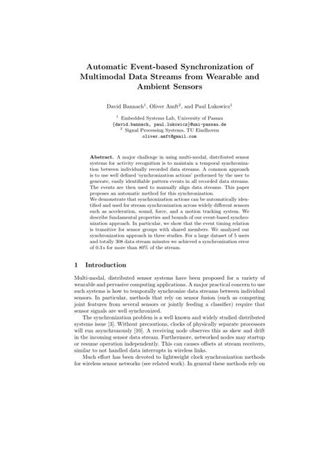 Pdf Automatic Event Based Synchronization Of Multimodal Data Streams