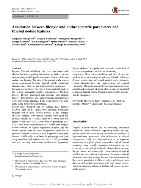 Association Between Lifestyle And Anthropometric Parameters And Thyroid Nodule Features