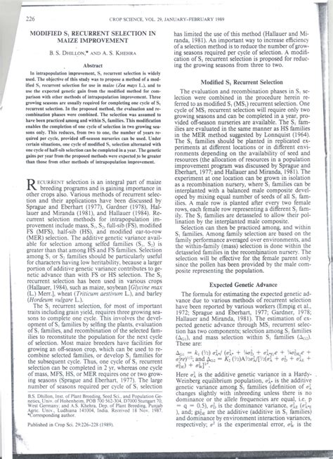 Pdf Modified S1 Recurrent Selection In Maize Improvement