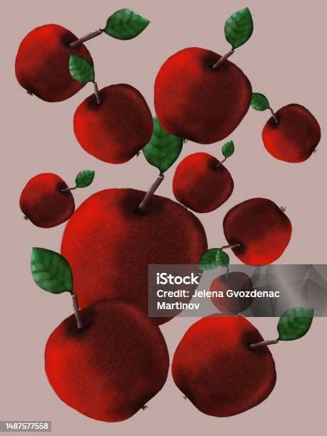 다른 크기의 더러운 분홍색 배경에 나뭇잎이 있는 빨간 사과의 그림 배경 주제에 대한 스톡 벡터 아트 및 기타 이미지 배경 주제 사과 0명 Istock