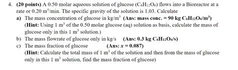 Solved 4 20 Points A 050 Molar Aqueous Solution Of