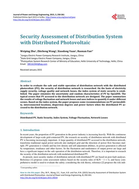Pdf Security Assessment Of Distribution System With Distributed Photovoltaic