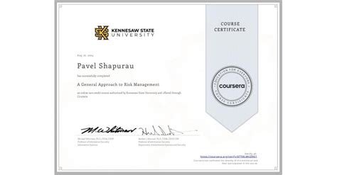 Pavel Shapurau On Linkedin Completion Certificate For A General Approach To Risk Management