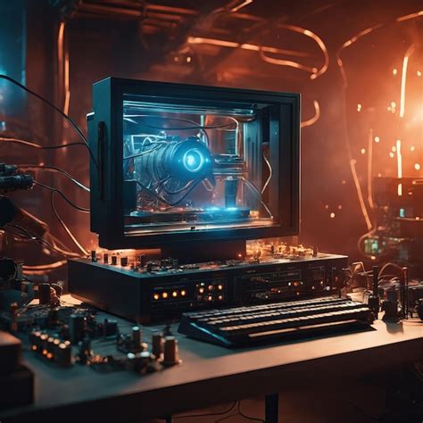 Premium Ai Image Modern Computer Motherboard With Processor And Computer In The Dark Room