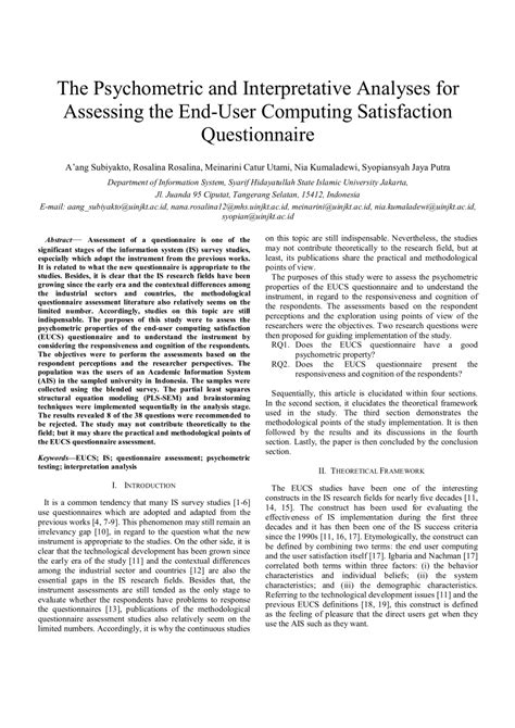 Pdf The Psychometric And Interpretative Analyses For Assessing The End User Computing