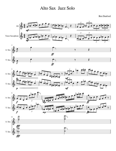 Sax Jazz Solo Sheet Music For Saxophone Tenor Solo