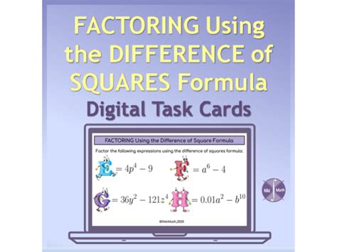 Factoring Using The Difference Of Squares Formula Funny Alphabet Themed Task Cards Teaching
