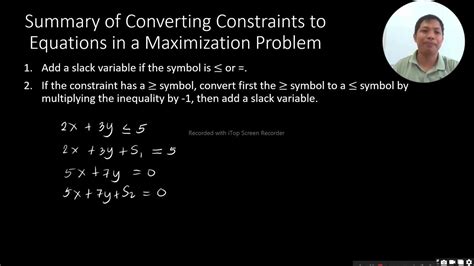 How To Convert Constraints To Equations In A Linear Programming Maximization Problem Youtube