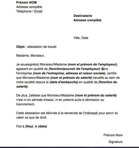 Exemple Dattestation Demploi Modele De Lettre Type