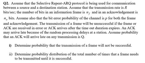 Solved Q2 Assume That The Selective Repeat Arq Protocol Is