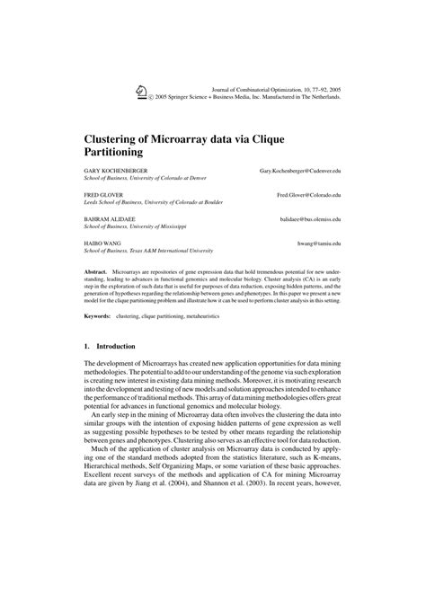 Pdf Clustering Of Microarray Data Via Clique Partitioning