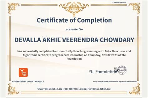 Ybifoundation Pythonprogramming Datastructures Algorithms Certificatecompletion Internship