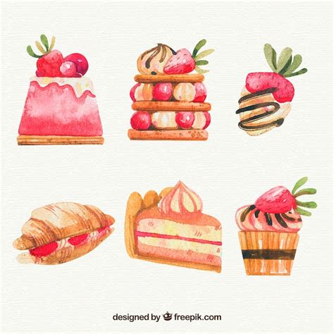 Free Vector Watercolor Desserts Set