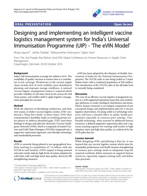 Pdf Designing And Implementing An Intelligent Vaccine Logistics Management System For Indias