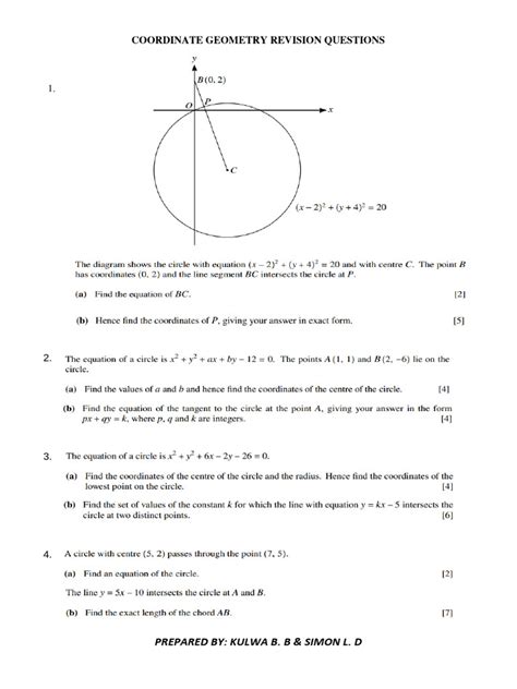 Coordinate Geometry Revision Questions Pdf