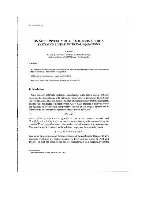 Pdf On Nonconvexity Of The Solution Set Of A System Of Linear Interval Equations