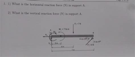 Solved 1 1 What Is The Horizontal Reaction Force N In