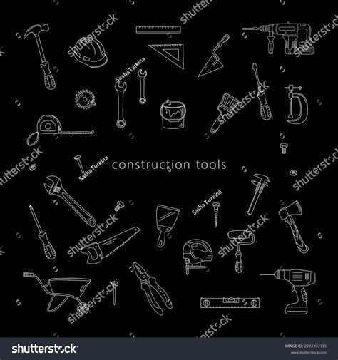 Construction Tools Outline Hand Drawn Elements Stock Vector Royalty Free 2222397715 Shutterstock