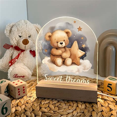 Personalized Sweet Dreams Teddy Bear Night Light Custom Engraved Name