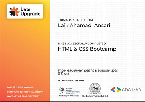 Html Css Webdevelopment Letsupgrade Bootcamp Learningjourney Laik Ahamad Ansari