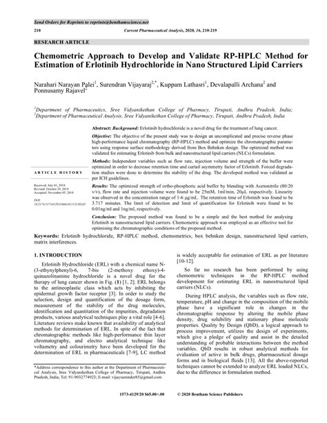 Pdf Chemometric Approach To Develop And Validate Rp Hplc Method For Estimation Of Erlotinib
