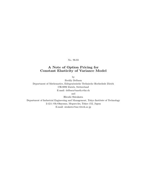A Note Of Option Pricing Constant Elasticity Of Variance Model Cev Pdf