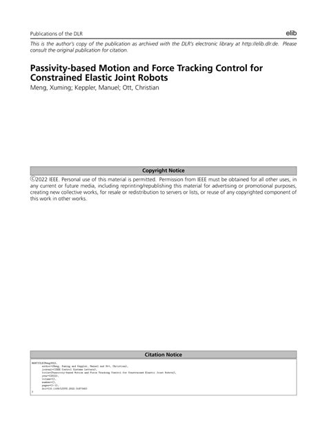 Pdf Passivity Based Motion And Force Tracking Control For Constrained Elastic Joint Robots