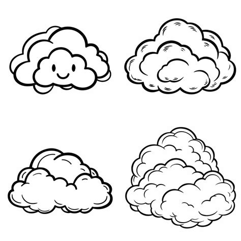 손으로 그린 벡터 색칠 공부 구름의 그림 프리미엄 벡터