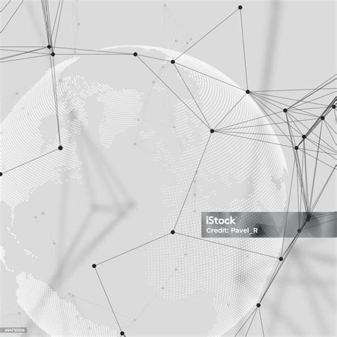 추상적인 미래 지향적 인 네트워크 모양 하이테크 Hud 배경 연결 라인과 점 다각형 선형 질감 회색에 세계 지구 글로벌 네트워크 연결 기하학적 설계 데이터 분석 0명에 대한