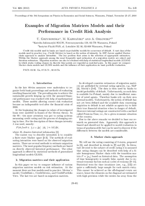 Pdf Examples Of Migration Matrices Models And Their Performance In Credit Risk Analysis