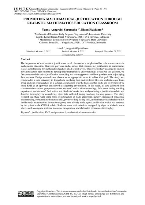 Pdf Promoting Mathematical Justification Through Realistic