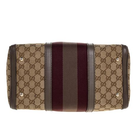 Gucci Beigegrey Gg Canvas And Leather Medium Vintage Web Boston Bag At