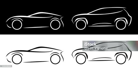 Suv 쿠페 자동차 라인 실루엣 벡터 아이콘 흑백 일러스트 차에 대한 스톡 벡터 아트 및 기타 이미지 차 라인아트 스포츠