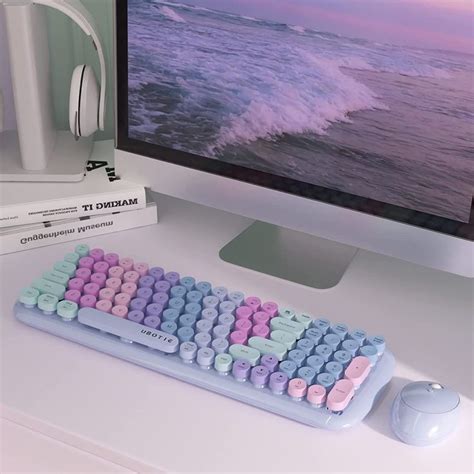 Wireless Keyboards And Mouse Combos Ubotie Colorful Gradient Rainbow Colored Retro Typewriter