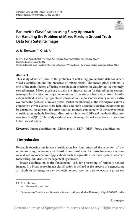 Parametric Classification Using Fuzzy Approach For Handling The Problem Of Mixed Pixels In