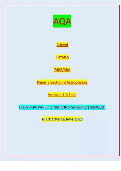 AQA A Level PHYSICS BA Paper Section B Astrophysics