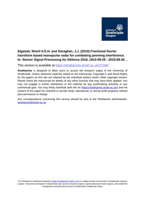Pdf Fractional Fourier Transform Based Monopulse Radar For Combating Jamming Interference