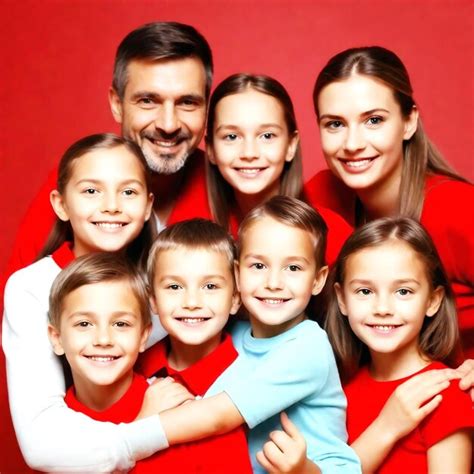 Retrato De Una Familia Feliz Con Hijos En Fondo En Blanco Foto Premium