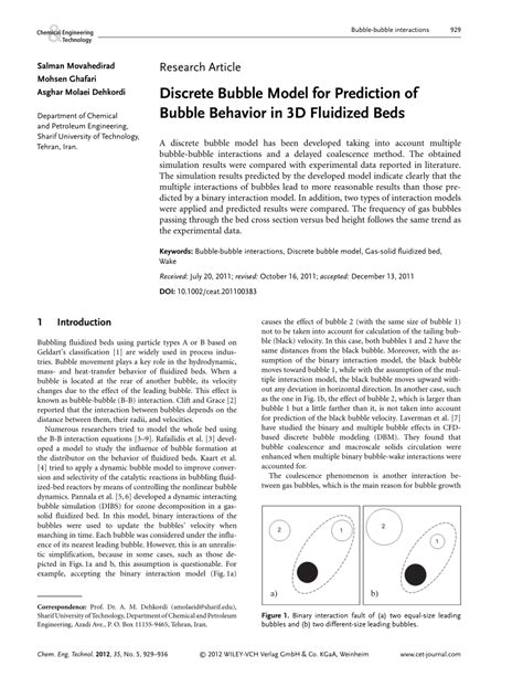 Pdf Discrete Bubble Model For Prediction Of Bubble Behavior In 3d Fluidized Beds