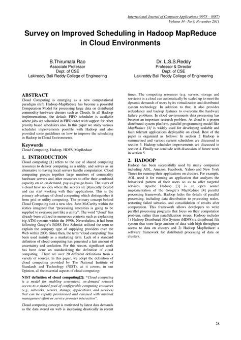 Pdf Survey On Improved Scheduling In Hadoop Mapreduce In Cloud