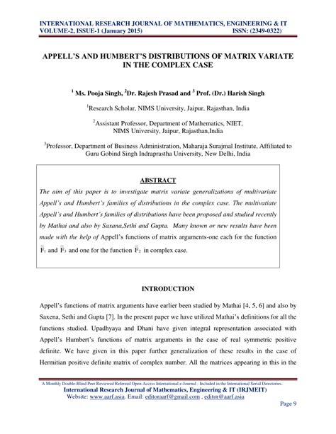 pdf appell s and humbert s distributions of matrix variate in the complex case