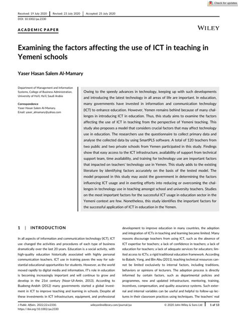 Factors Affecting The Use Of Ict In Teaching In Yemeni Schools 3 Pdf