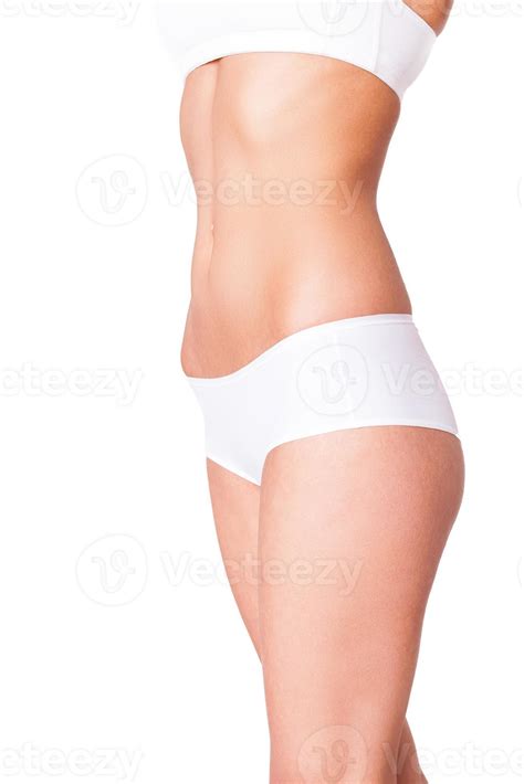 Beautiful Body In Shape Side View Cropped Image Of Woman In White Bra